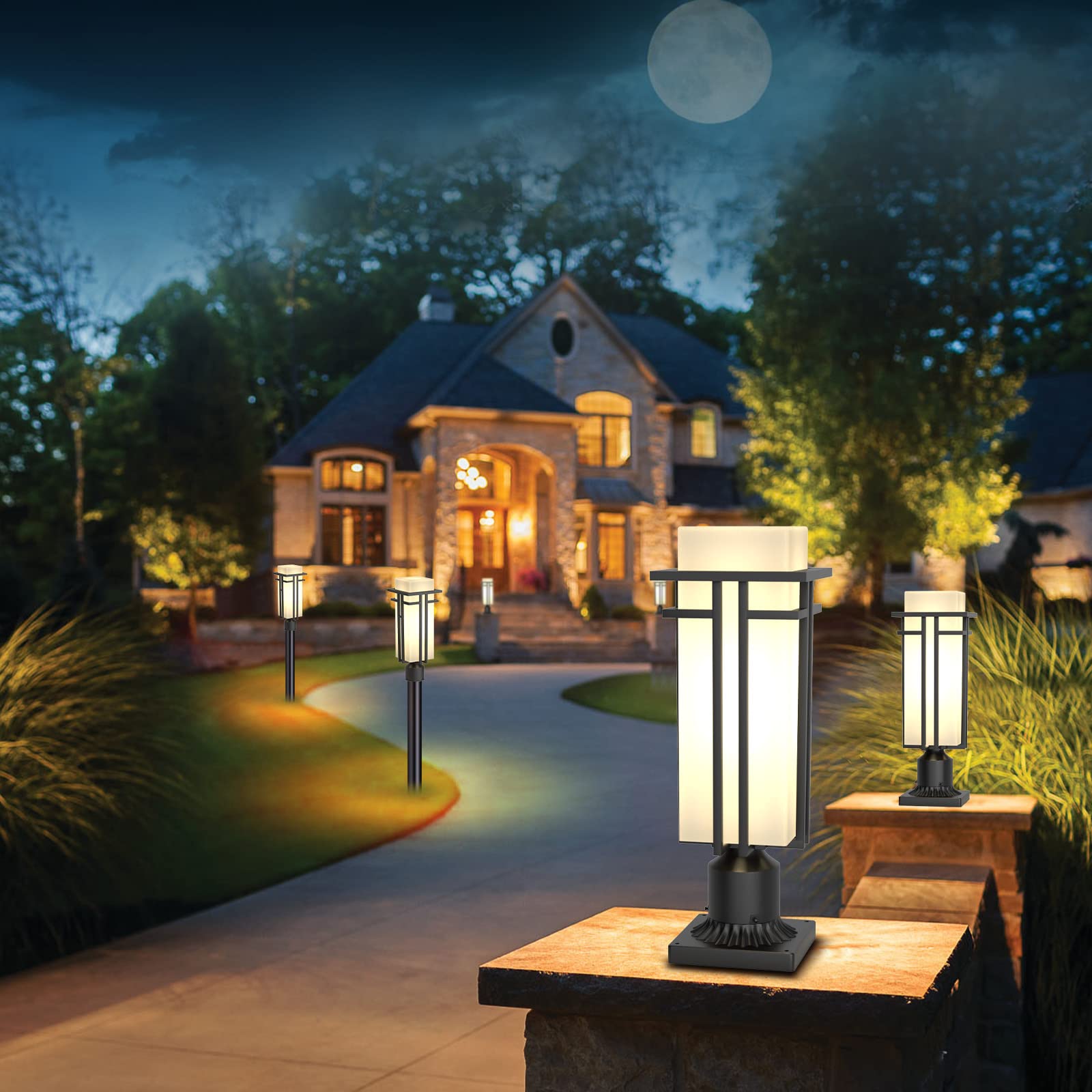 Yoenecea Outdoor Post Light Fixture - Aluminum Lamp Posts Outdoor Lighting, Outdoor Lightpost Lantern with 3-Inch Pier Mount Base Outside Pole Lighting for Porch Garnden (22''H, 1 pc)