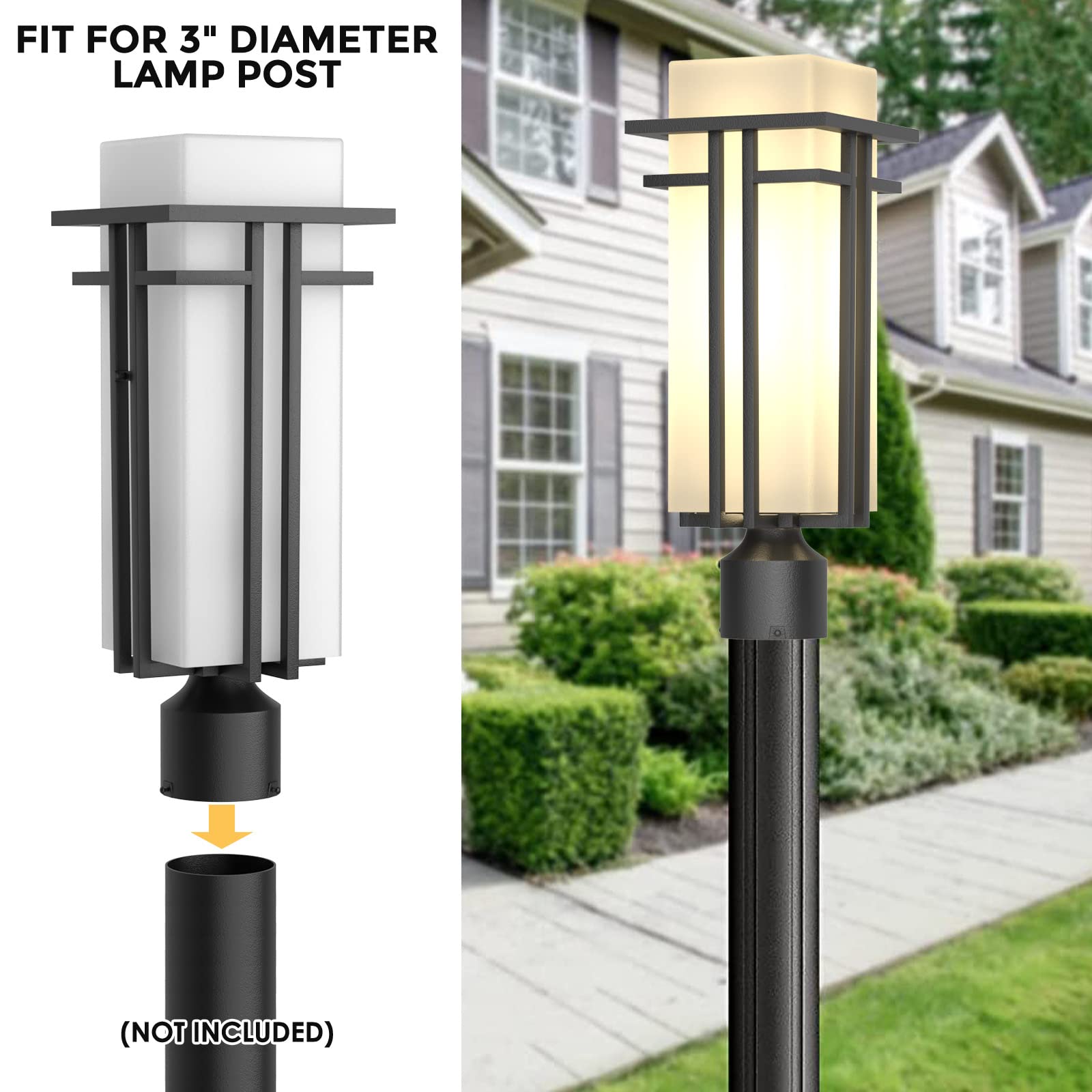 Yoenecea Outdoor Post Light Fixture - Aluminum Lamp Posts Outdoor Lighting, Outdoor Lightpost Lantern with 3-Inch Pier Mount Base Outside Pole Lighting for Porch Garnden (22''H, 1 pc)