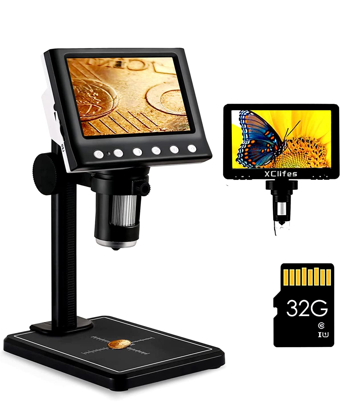 XClifes 4.3'' Digital USB Microscope, 1080p HD Microscope, 1000X Camera Sensor, Wired Remote Control, 8 LED Light, Adult Electronic Microscope, Compatible with Windows/Mac OS