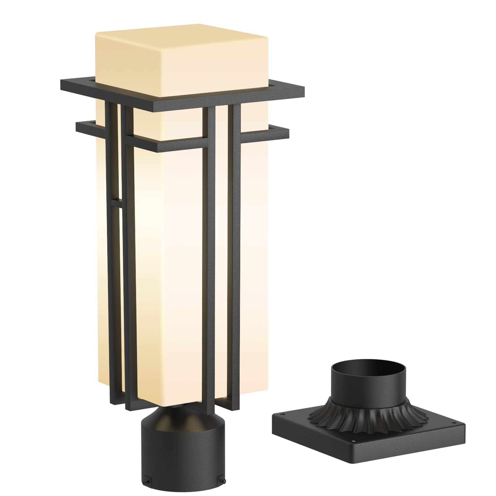 Yoenecea Outdoor Post Light Fixture - Aluminum Lamp Posts Outdoor Lighting, Outdoor Lightpost Lantern with 3-Inch Pier Mount Base Outside Pole Lighting for Porch Garnden (22''H, 1 pc)