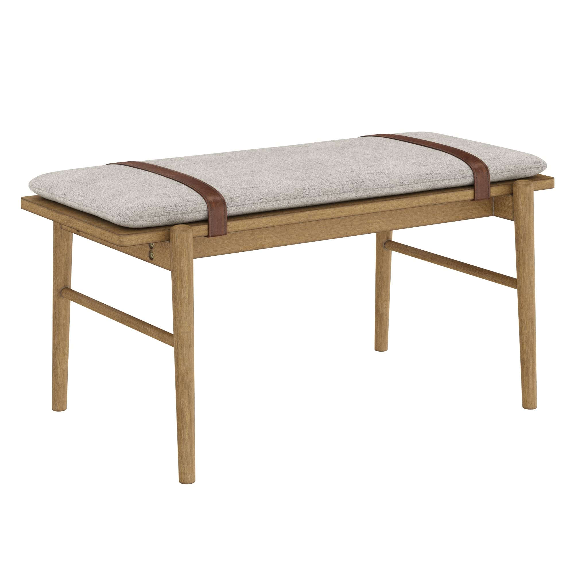 Nathan James Gugan Mid-Century Wooden Bench Seat, End of Bed Bench with Removable Fabric Cushion for Indoor Dining Room, Bedroom and Entryway, Light Brown/Ivory