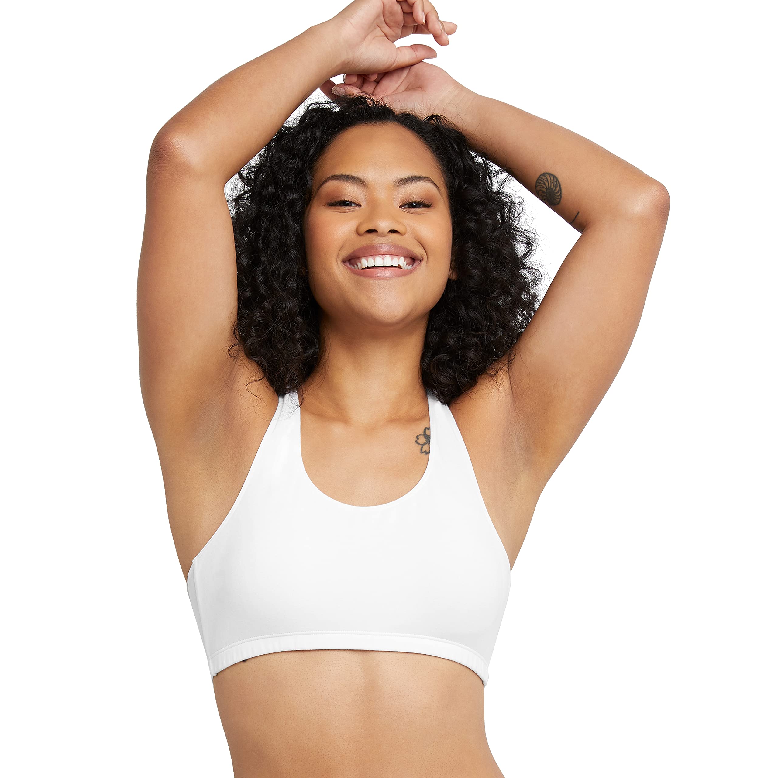 Hanes Women's Racerback Bralette Pack, Low Impact Sports Bra, Solid or Assorted, 3-Pack, White/Denim Jacket/Sky Grey Heather
