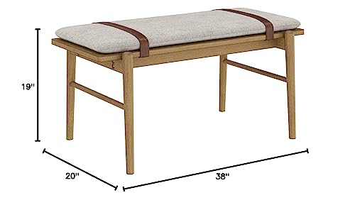 Nathan James Gugan Mid-Century Wooden Bench Seat, End of Bed Bench with Removable Fabric Cushion for Indoor Dining Room, Bedroom and Entryway, Light Brown/Ivory