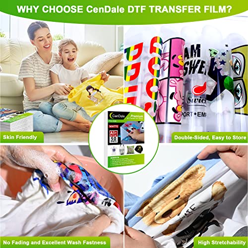 CenDale DTF Transfer Film - A4(8.3" x 11.7") 30 Sheets Double-Sided Matte Clear PreTreat Sheets- PET Heat Transfer Paper for DYI Direct Print on T-Shirts Textile
