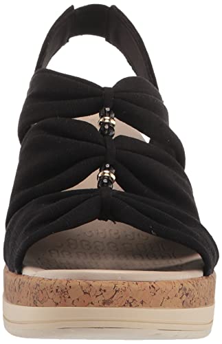 BZees Womens Roma Cork Wedge Beaded Sandal Black Denim 8 M