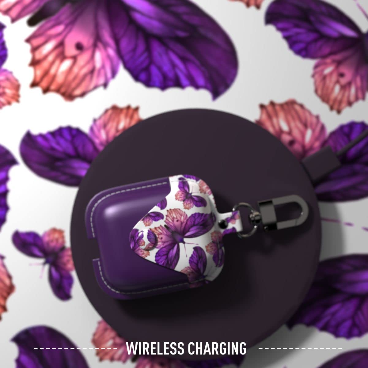 GuarzFun Leather AirPods 1st & 2nd case, AirPod case for Women Girls, AirPod Leather case with Secure snap Closure & Clip, Flower Leather AirPod case, Support Wireless Charging (Purple)