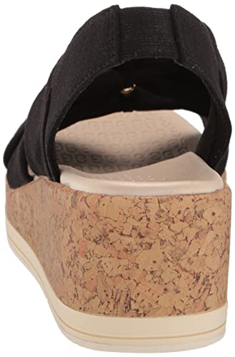 BZees Womens Roma Cork Wedge Beaded Sandal Black Denim 8 M