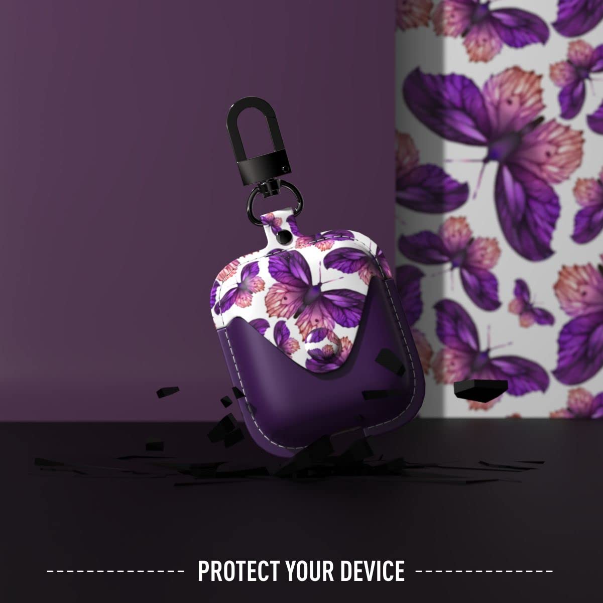 GuarzFun Leather AirPods 1st & 2nd case, AirPod case for Women Girls, AirPod Leather case with Secure snap Closure & Clip, Flower Leather AirPod case, Support Wireless Charging (Purple)