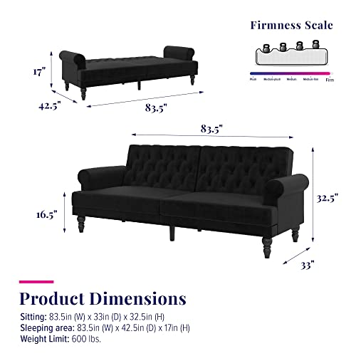 Novogratz Cassidy Upholstered Futon, Black Velvet