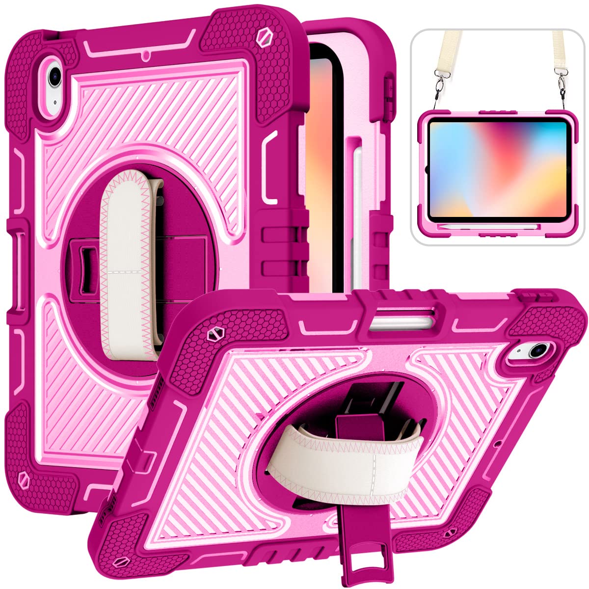 Hot Pink 10th Generation Case 2024 10.9 inch with Pencil Holder 10 Case Tablet Case New Gen 10 Case 2024 New 10.2 Case for Kids Girls 10.9 Inch 2024 Release