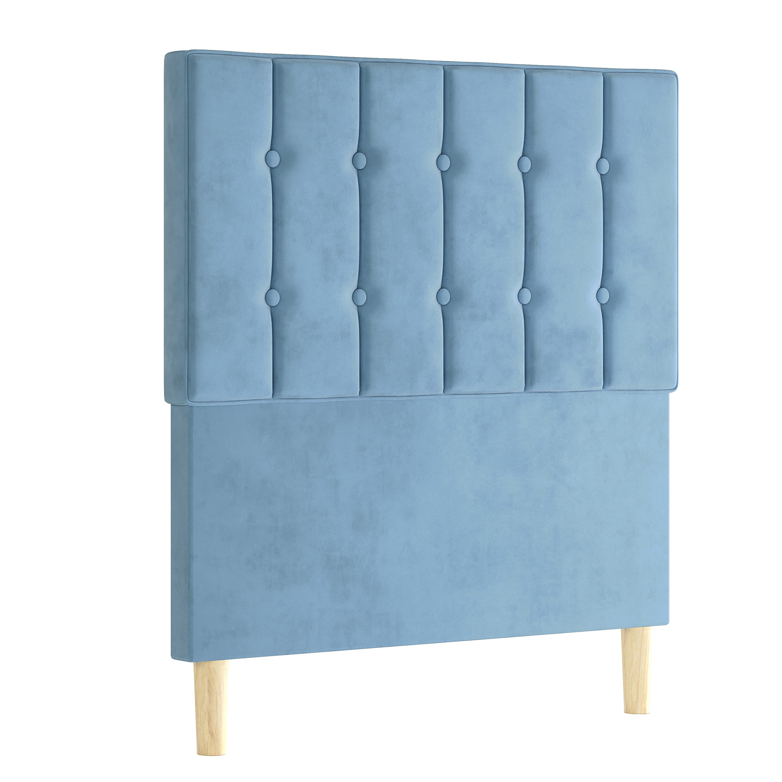 LIKIMIO Twin Bed Frames, Velvet Upholstered Platform Bed Frame with Headboard and Strong Wooden Slats, No Box Spring Needed/Noise-Free/Easy Assembly, Light Blue