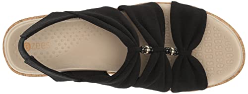 BZees Womens Roma Cork Wedge Beaded Sandal Black Denim 8 M