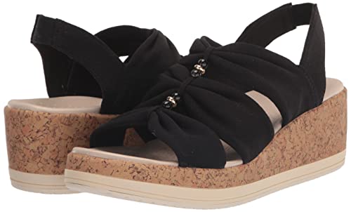 BZees Womens Roma Cork Wedge Beaded Sandal Black Denim 8 M