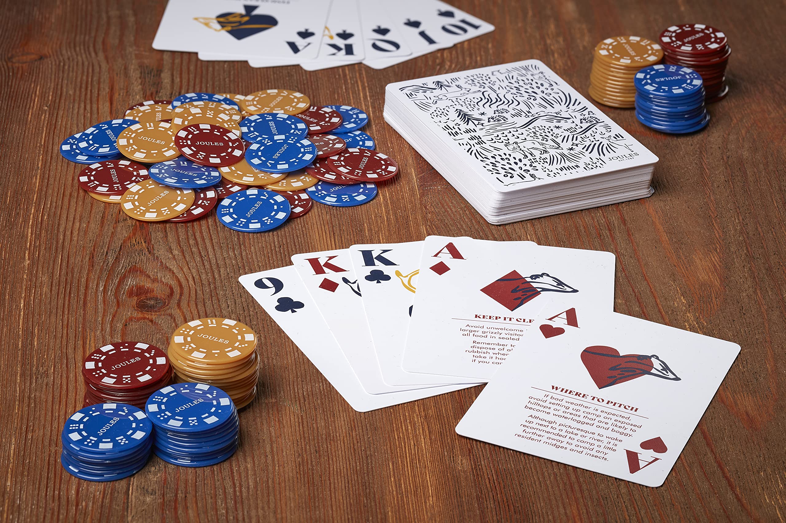 Joules Texas Hold'em Travel Poker Set in Keepsake Tin Includes Pack of 52 Waterproof Playing Cards and 120 Recycled Plastic Poker Chips