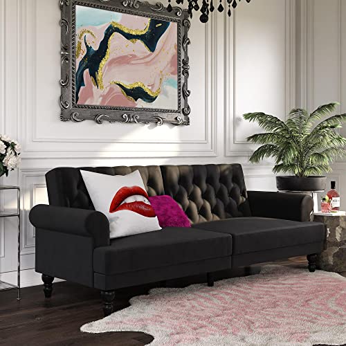 Novogratz Cassidy Upholstered Futon, Black Velvet