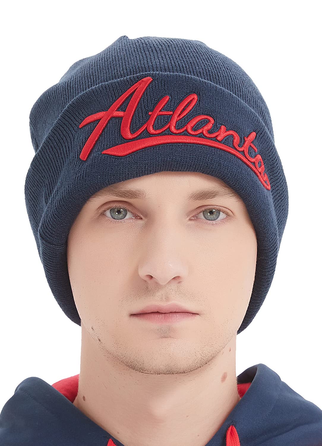 Atlanta 3D Embroidery Classic Cuffed Knit Hat Beanie Toque Skull Cap - Navy OneSize