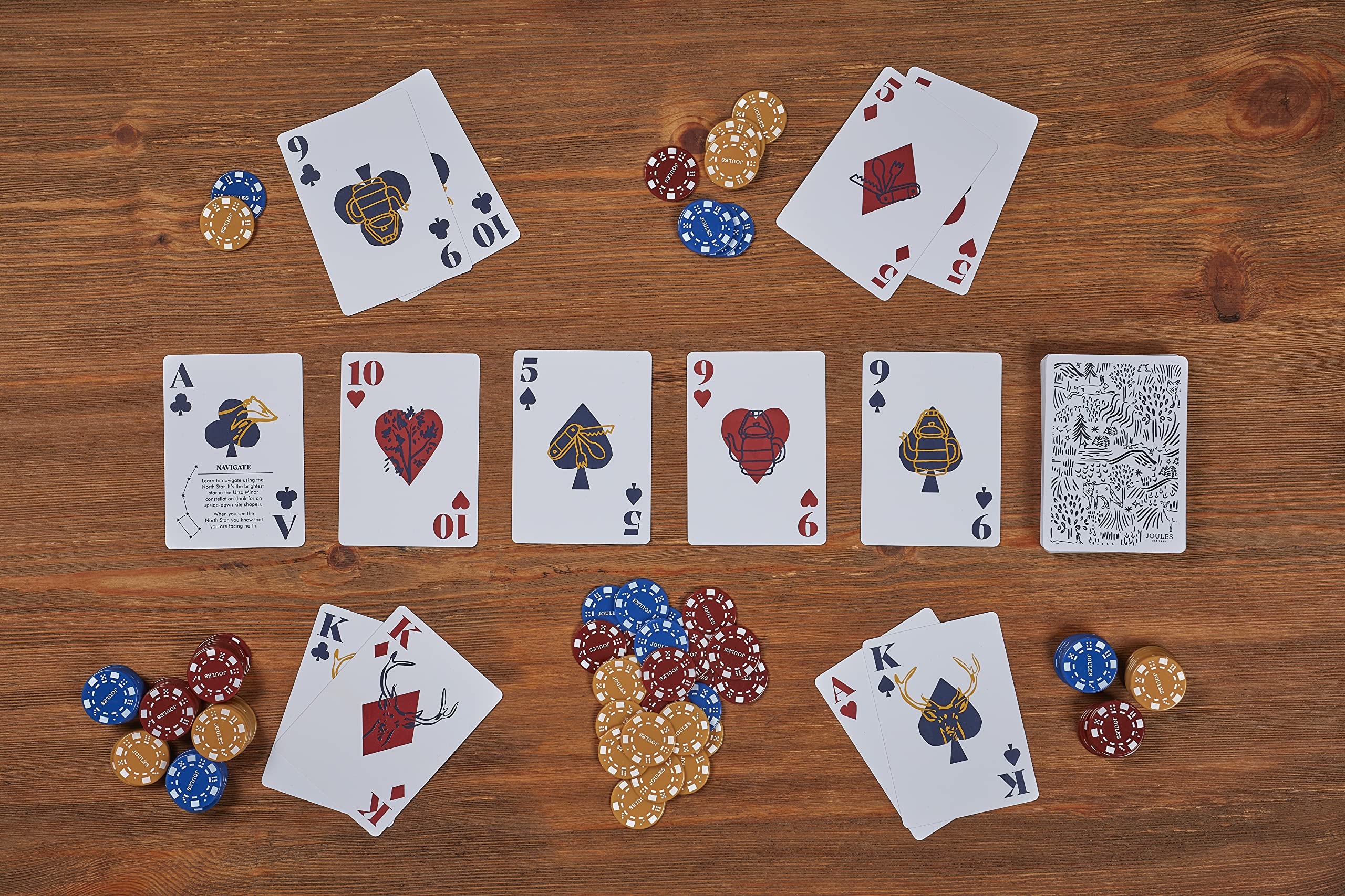 Joules Texas Hold'em Travel Poker Set in Keepsake Tin Includes Pack of 52 Waterproof Playing Cards and 120 Recycled Plastic Poker Chips