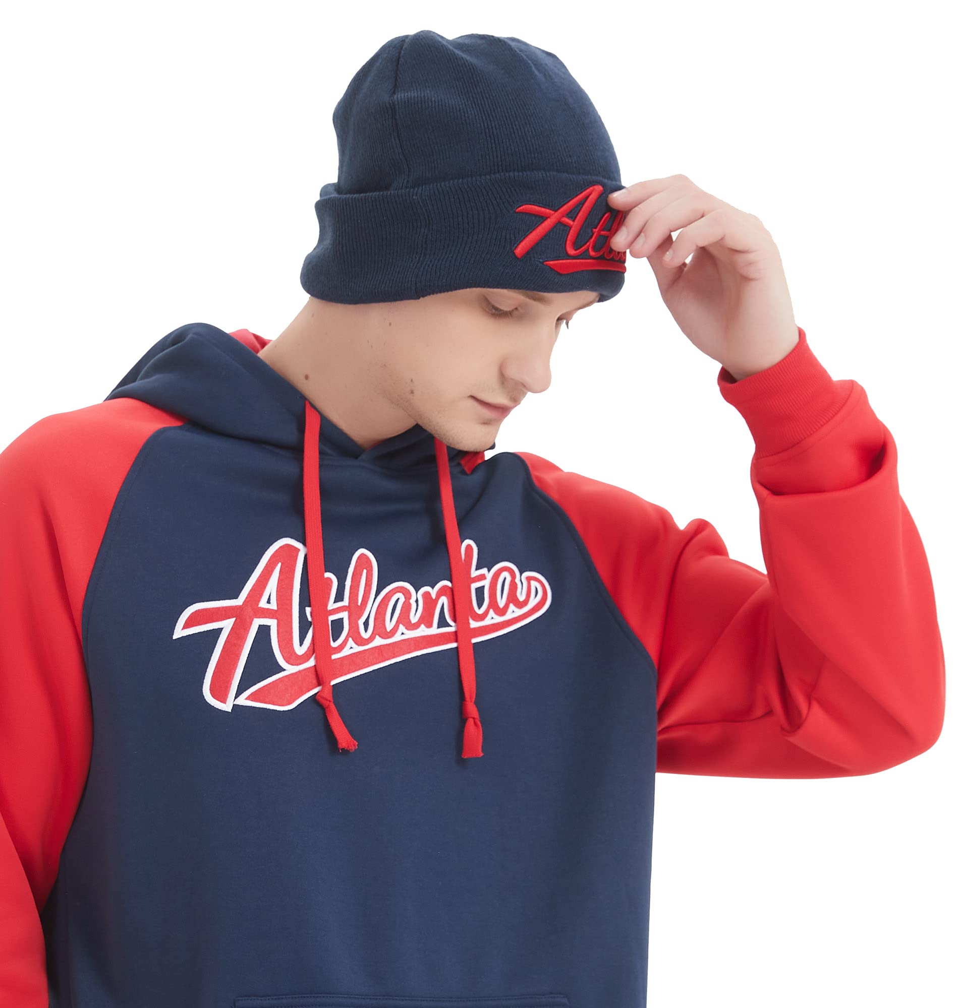 Atlanta 3D Embroidery Classic Cuffed Knit Hat Beanie Toque Skull Cap - Navy OneSize