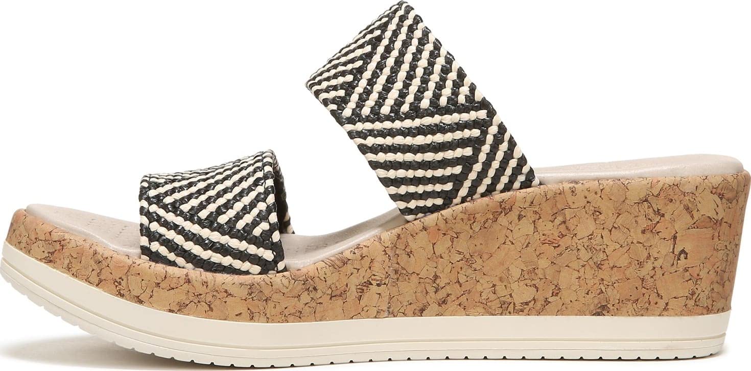 BZees Womens Resort Cork Strappy Wedge Sandal, Black Natural, 7.5 Wide US