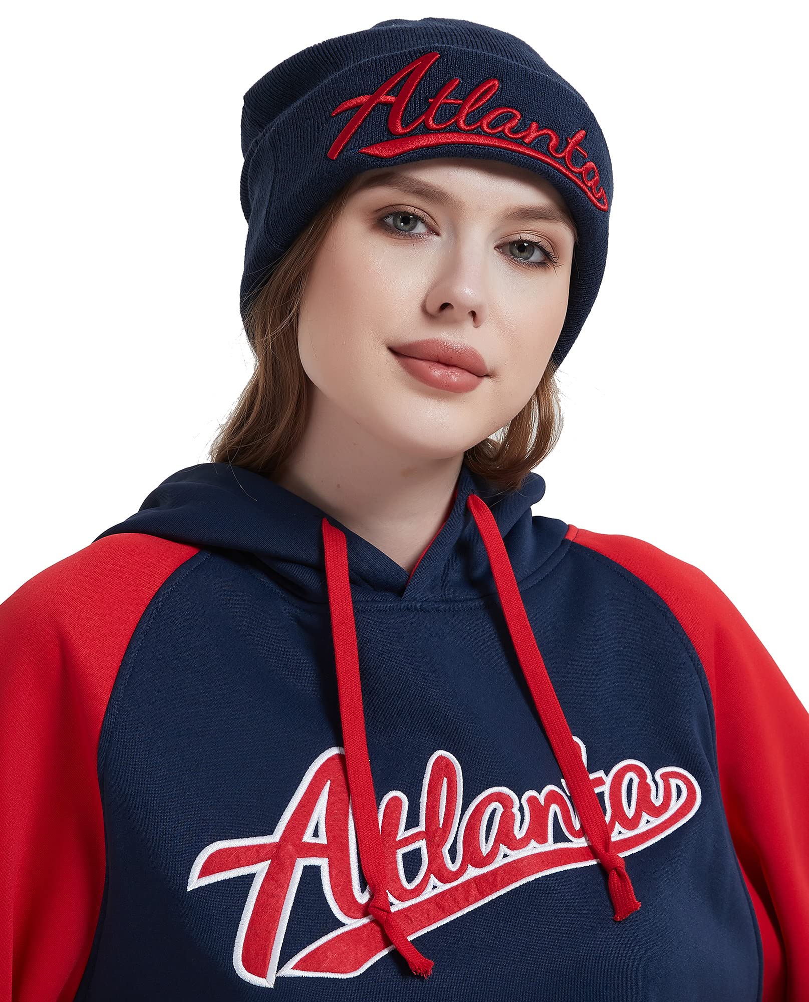 Atlanta 3D Embroidery Classic Cuffed Knit Hat Beanie Toque Skull Cap - Navy OneSize