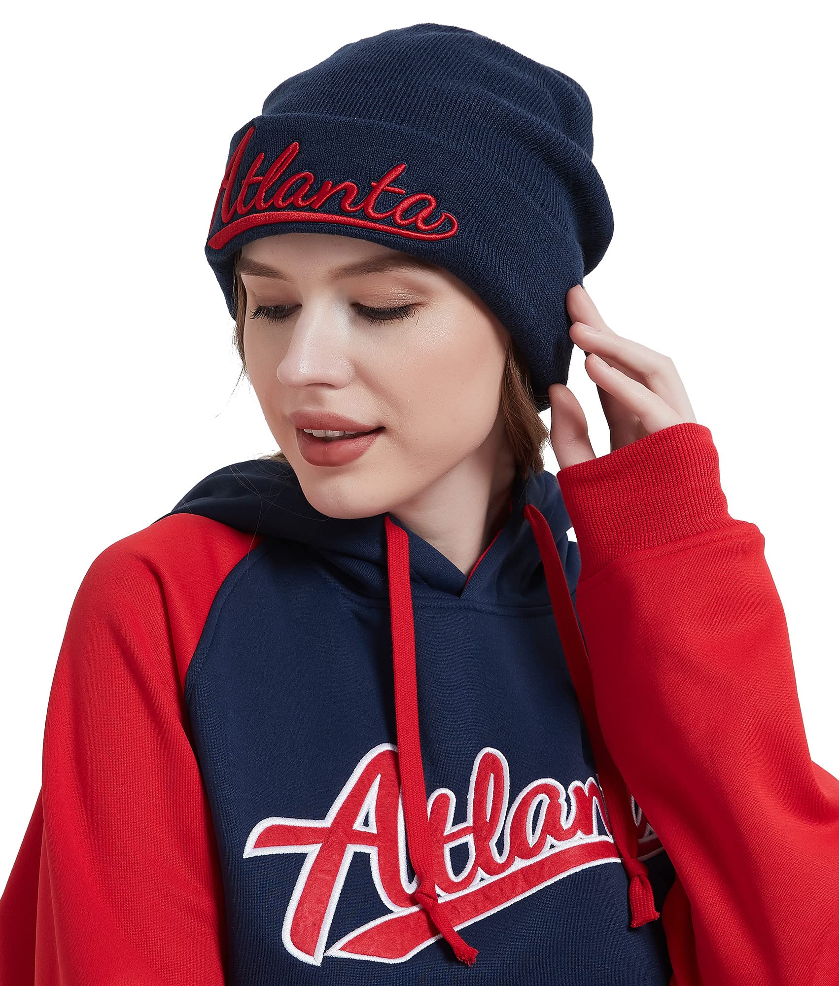 Atlanta 3D Embroidery Classic Cuffed Knit Hat Beanie Toque Skull Cap - Navy OneSize