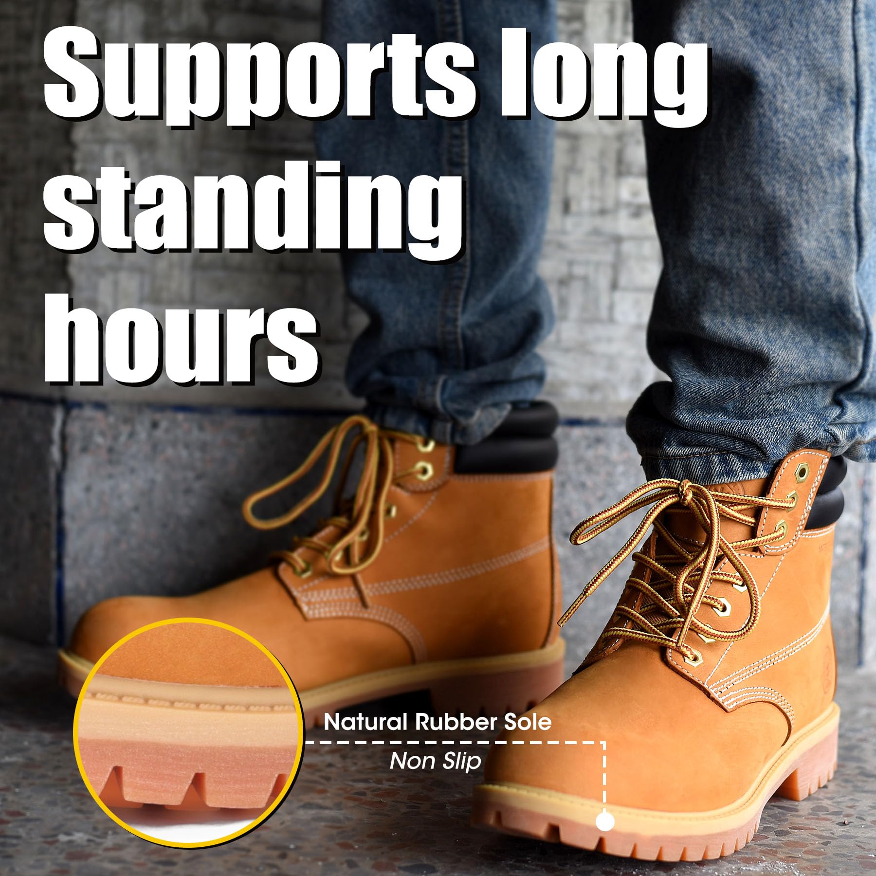 Jacata Work Boots For Men Steel/Soft Toe Non Slip Rubber Sole Resistant Utility Oil Mens Industrial Construction Boots(Wheat Size 11)