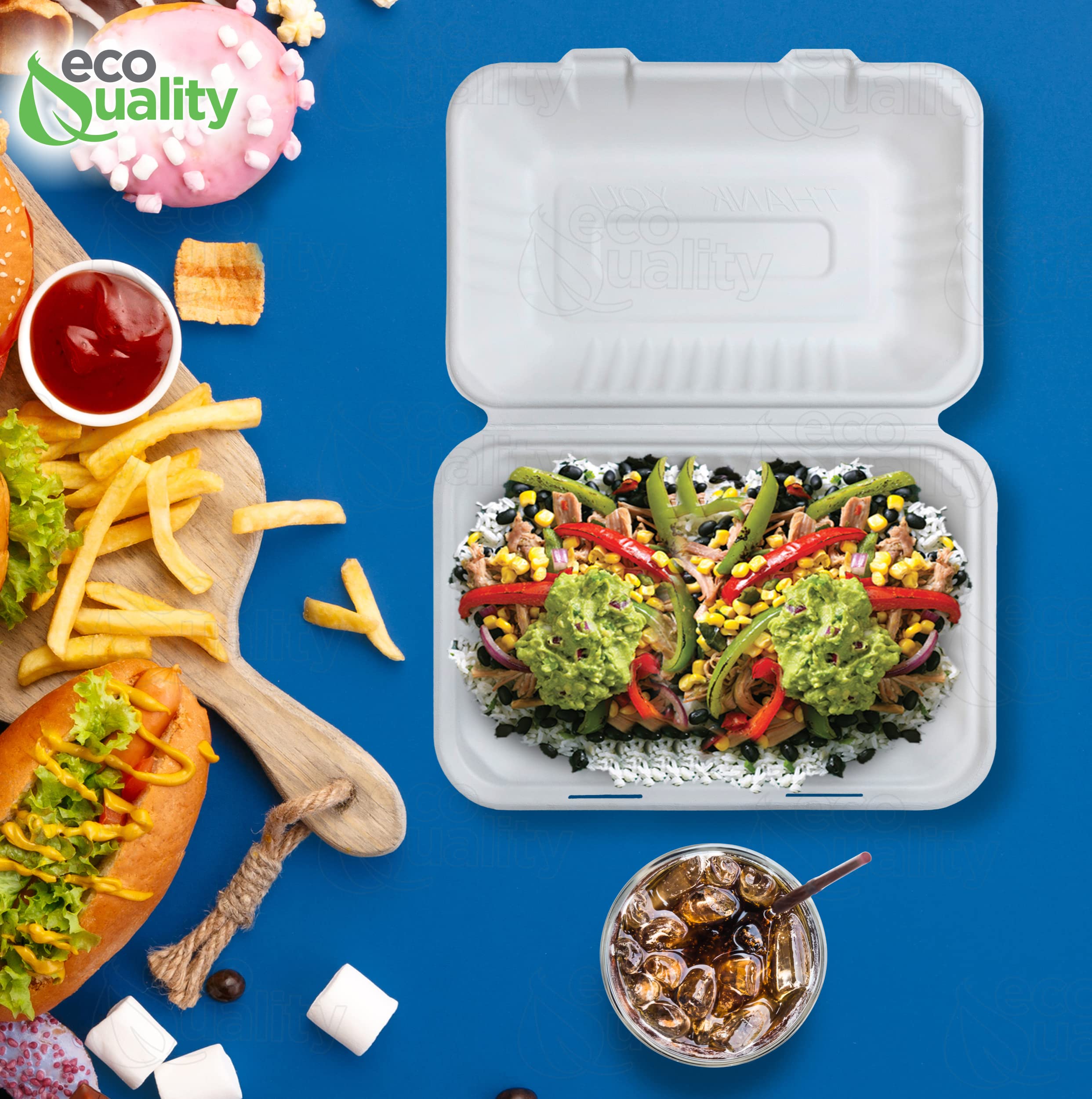 Compostable Rectangular Hinged Clamshell Take Out Food Containers 9x6x3,Heavy Duty Quality Disposable to go Containers, Single Compartment Eco-Friendly Takeout Box, Restaurants, Food Trucks (25)