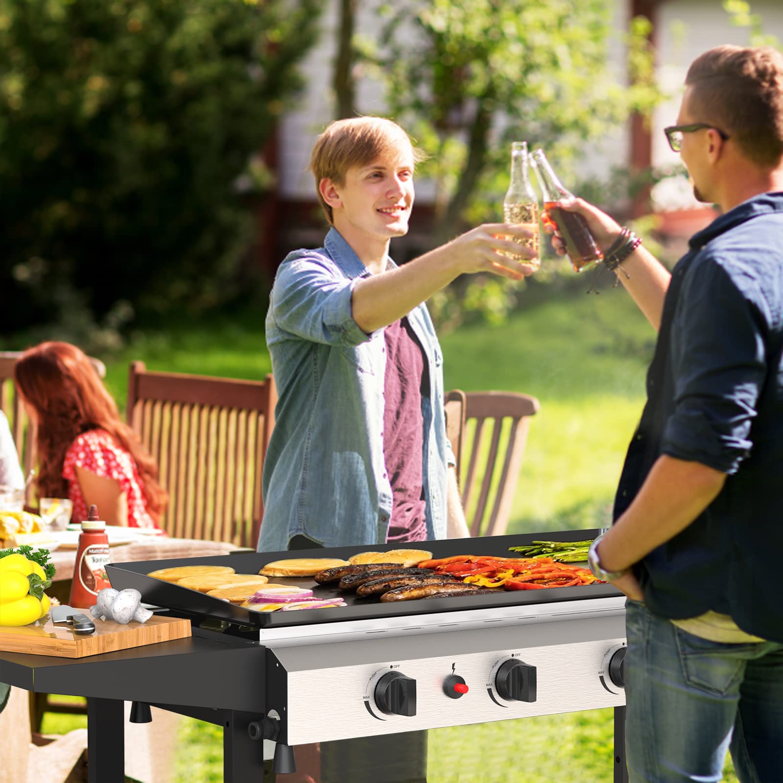 SKOK 4 Burner Flat Top Gas Griddle-30 Inch Outdoor Propane Griddle-40000 BTU Propane Fuelled, Portable Gas Grill Camping Griddle Station for Kitchen, BBQ, Camping