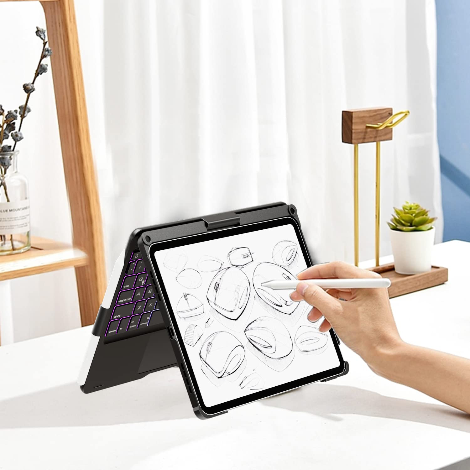 pekarejue Wireless Keyboard Case for Apple iPad Air 11-inch M2 2024 & iPad Air 5th 4th & iPad Pro 11 (4th,3rd,2nd,1st Generation): 360° Rotatable, Pencil Holder, Trackpad, Backlight, Graphite