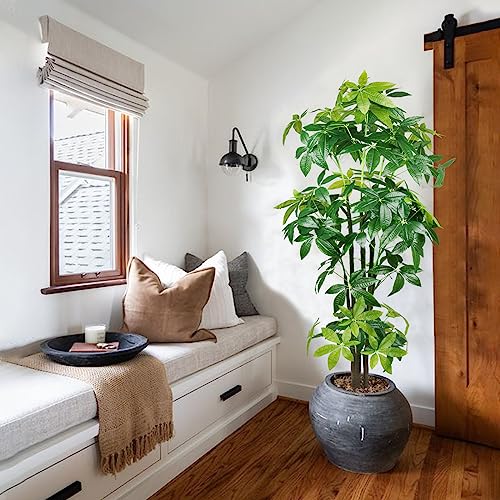HUAESIN 6.56Ft Artificial Trees Tall Faux Money Tree Big Fake Floor Plants Silk Trees Indoor Pachira Aquatica with 31 Branches for Living Room Home Office Housewarming Gift Farmhouse Outdoor Decor