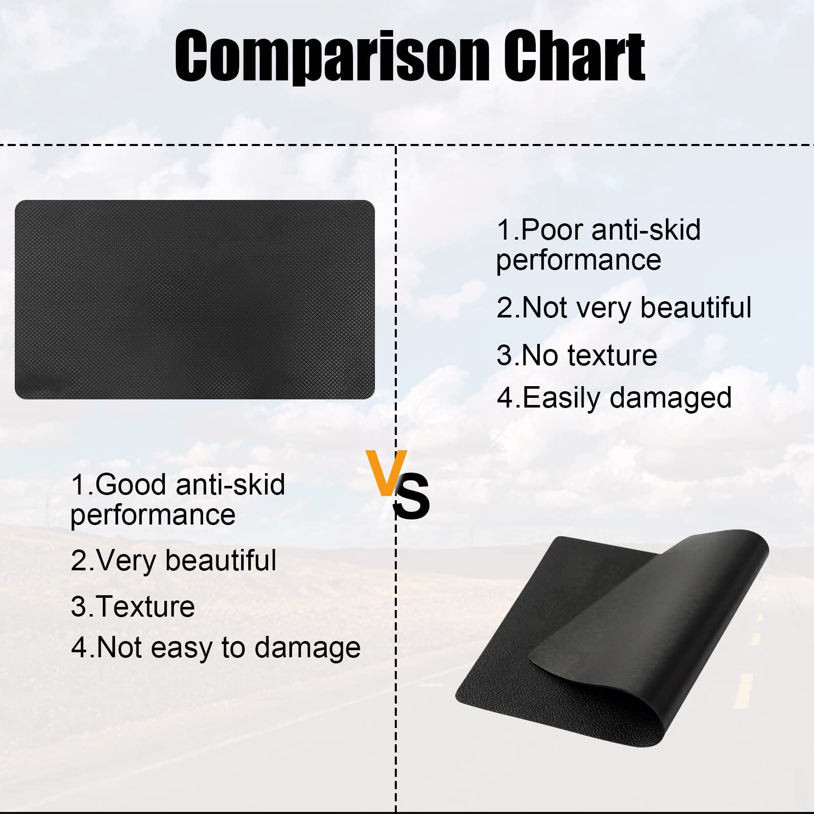 Car Dashboard Anti-Slip Rubber Pad, Two-Sided Super Sticky Dashboard Anti Slip, 10.6 x 5.9 Universal Non-Slip Car Dashboard Sticky Adhesive Mat for Cell Phones, Sunglasses, Keys More (Square /Black)