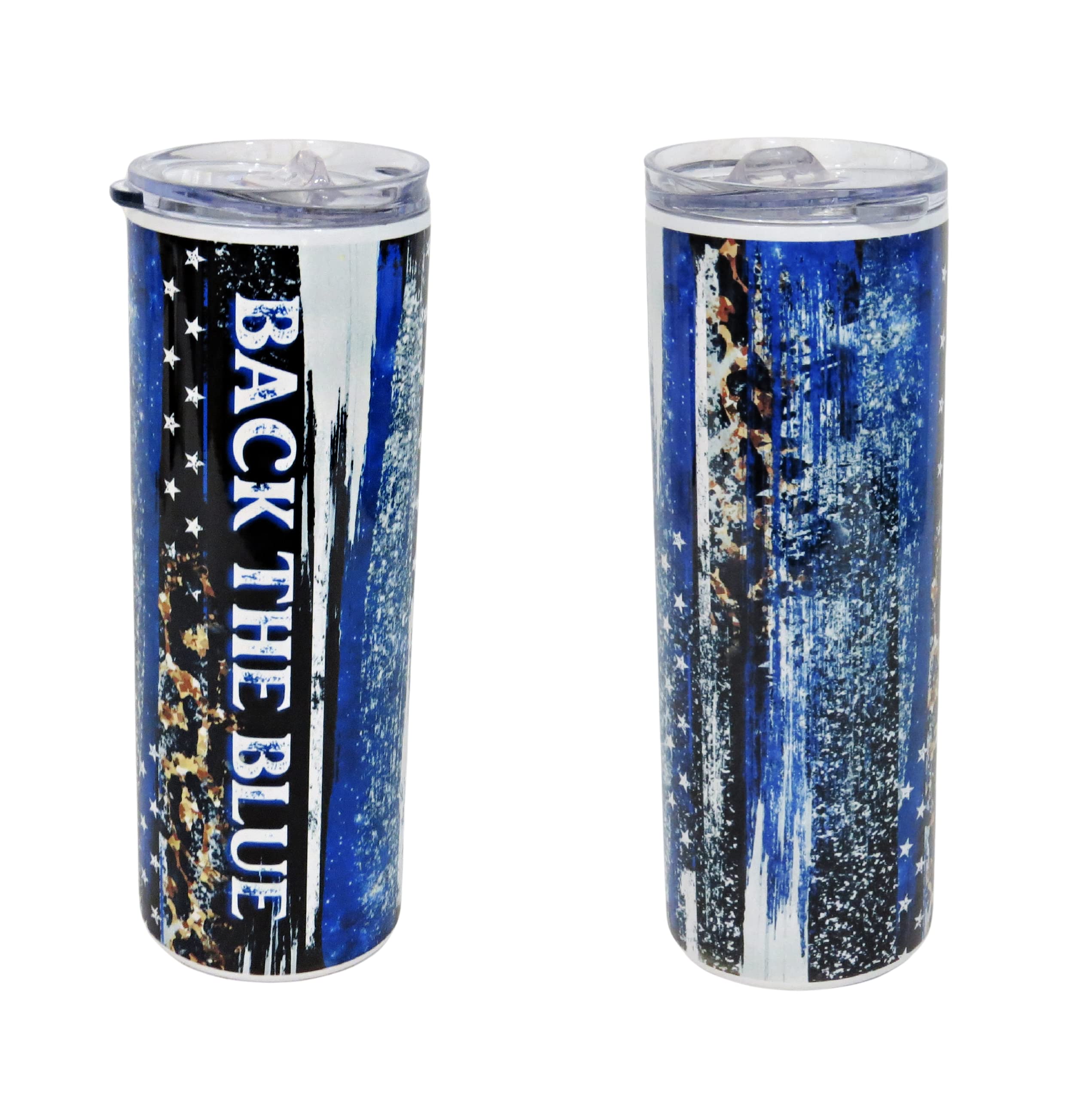 20 oz Back the Blue Stainless Steel Skinny Tumbler - Police Officer Wife Gift Includes Straw and Lid – Holiday Gift Secret Santa - Birthday Mom Gift