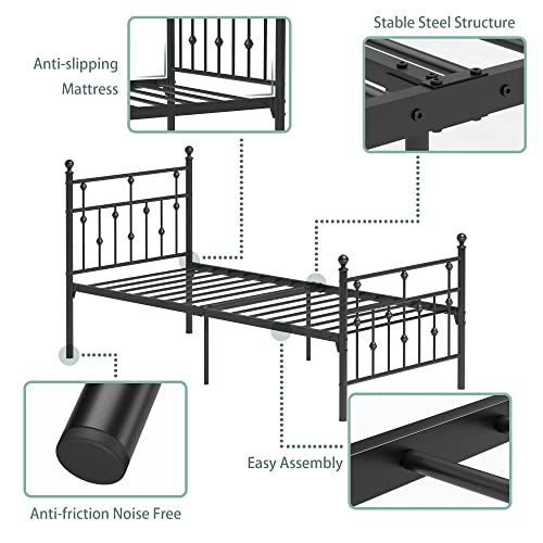 Weehom Metal Twin Bed Frame with Headboard and Footboard Mattress Foundation Heavy Duty Bed Frame Under Bed Storage No Box Spring Needed, Black