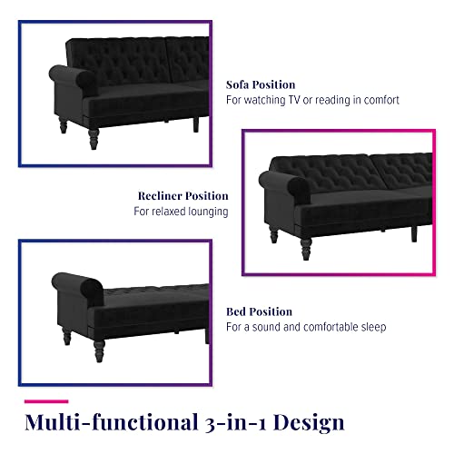 Novogratz Cassidy Upholstered Futon, Black Velvet