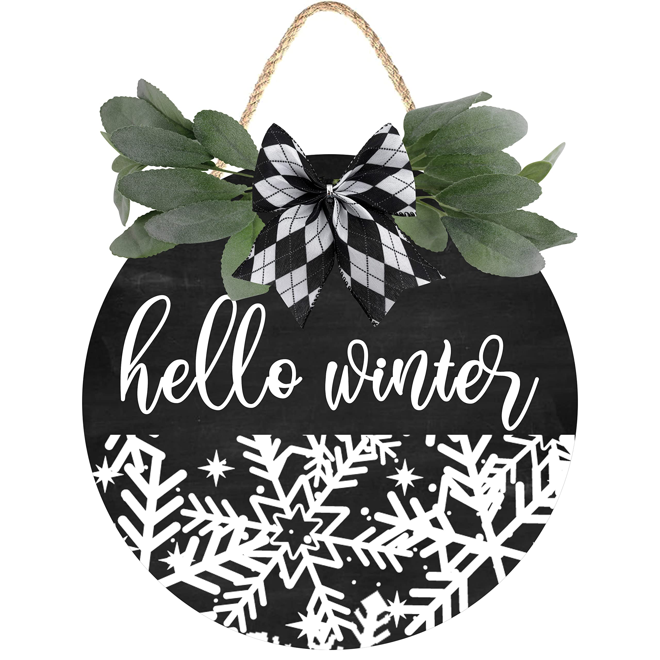 Hello Winter Sign for Front Door Decor Christmas Winter Wooden Wall Hanging Sign Snowflake Welcome Plaque for Home Porch Bathroom Indoor Outdoor Decoration