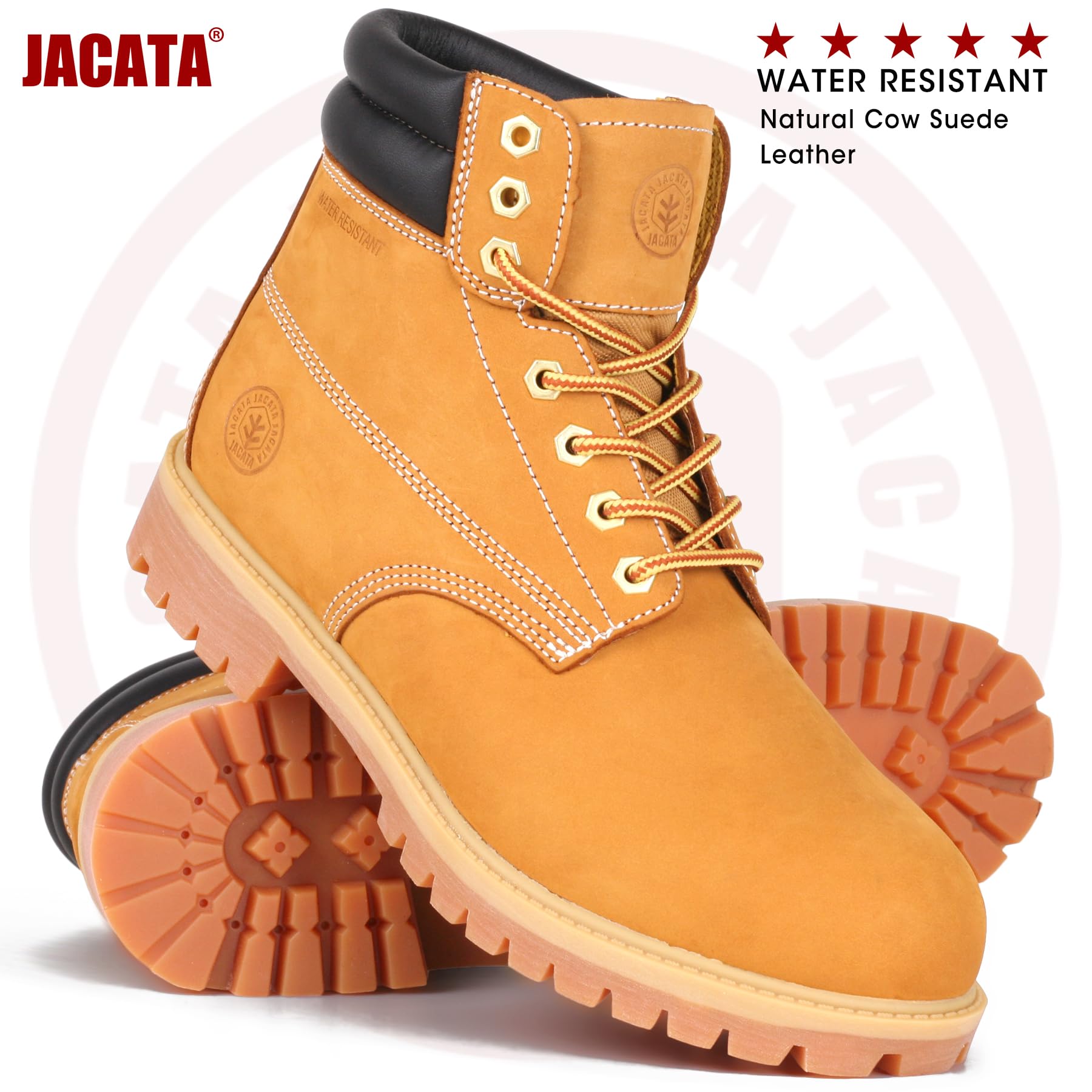 Jacata Work Boots For Men Steel/Soft Toe Non Slip Rubber Sole Resistant Utility Oil Mens Industrial Construction Boots(Wheat Size 11)