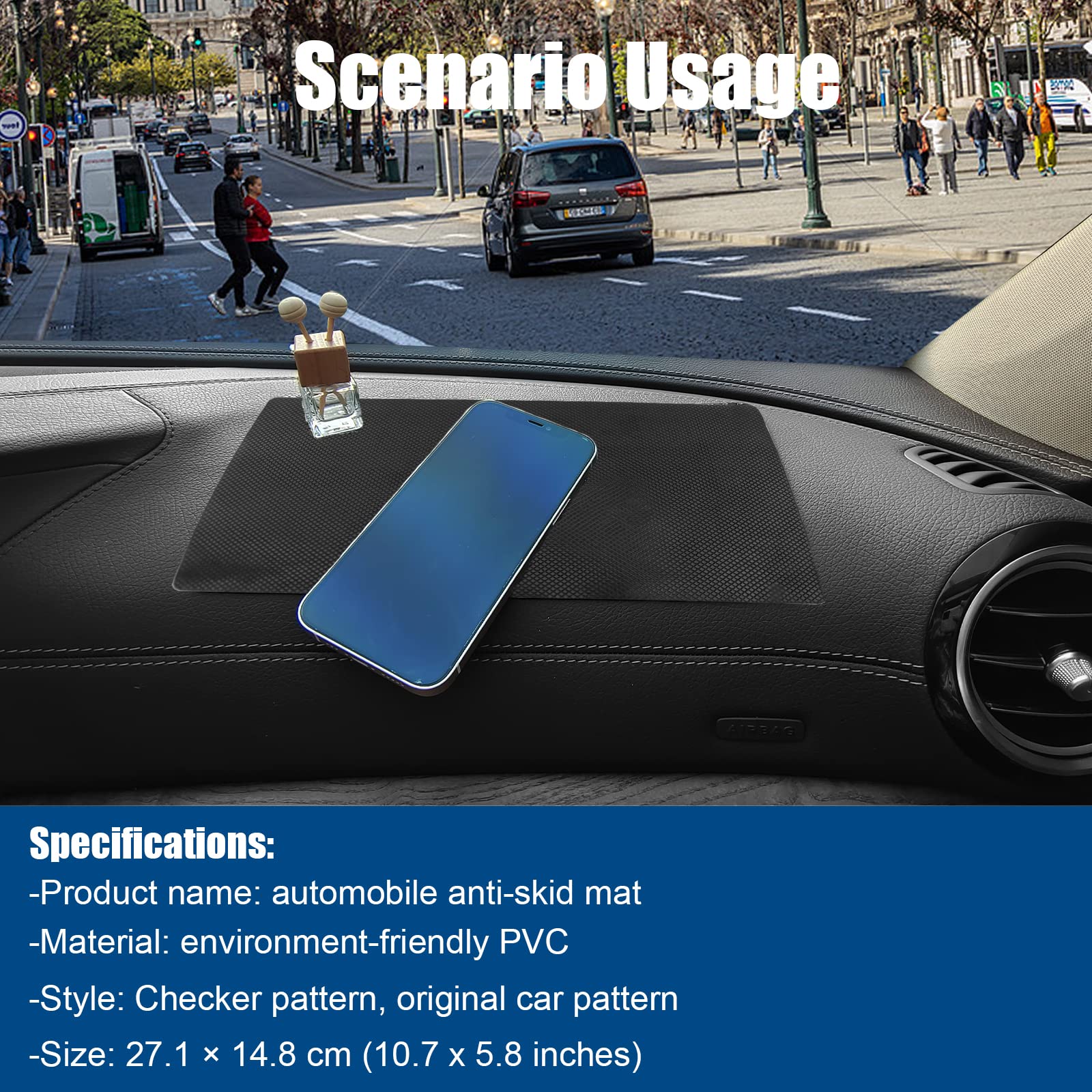 Car Dashboard Anti-Slip Rubber Pad, Two-Sided Super Sticky Dashboard Anti Slip, 10.6 x 5.9 Universal Non-Slip Car Dashboard Sticky Adhesive Mat for Cell Phones, Sunglasses, Keys More (Square /Black)