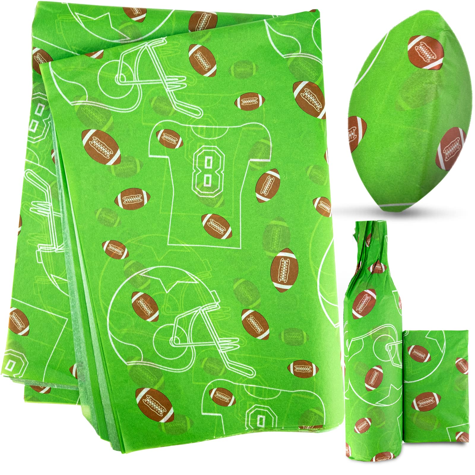 Hi Sasara 100 Sheets Football Tissue Paper Bulk,Brown and Green Football Tissue Paper for Gift Bags,Brown Green Football Tissue Paper for Football Party,14 x 20 Inch