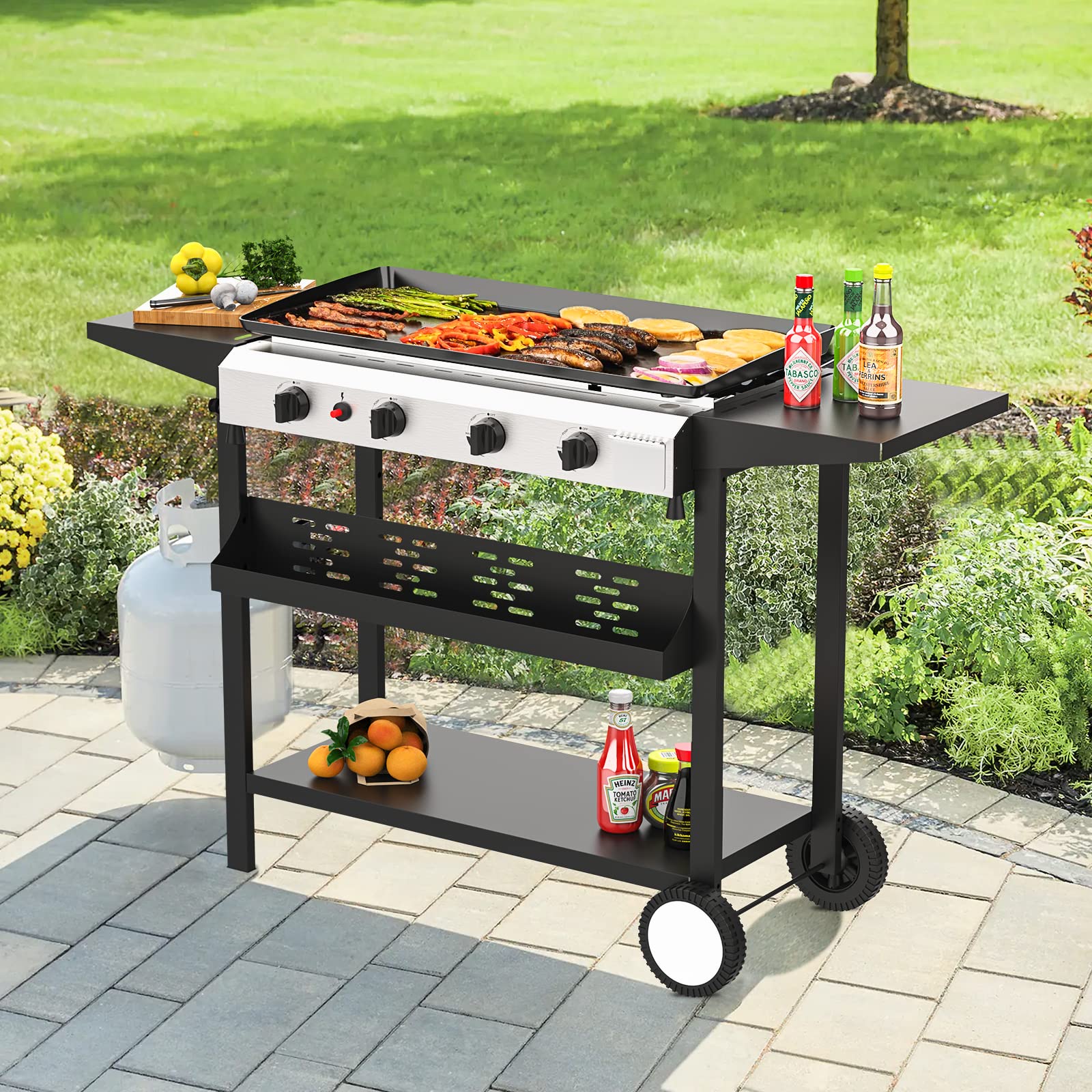 SKOK 4 Burner Flat Top Gas Griddle-30 Inch Outdoor Propane Griddle-40000 BTU Propane Fuelled, Portable Gas Grill Camping Griddle Station for Kitchen, BBQ, Camping