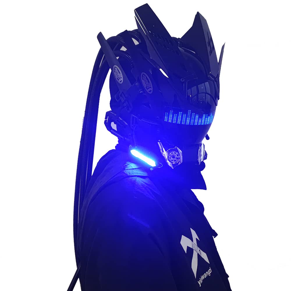 KYEDAY Punk Mask Cosplay for Men,Bluetooth APP Techwear mask, Halloween Cosplay Costume Accessory with LED Lamp, Futuristic Mask