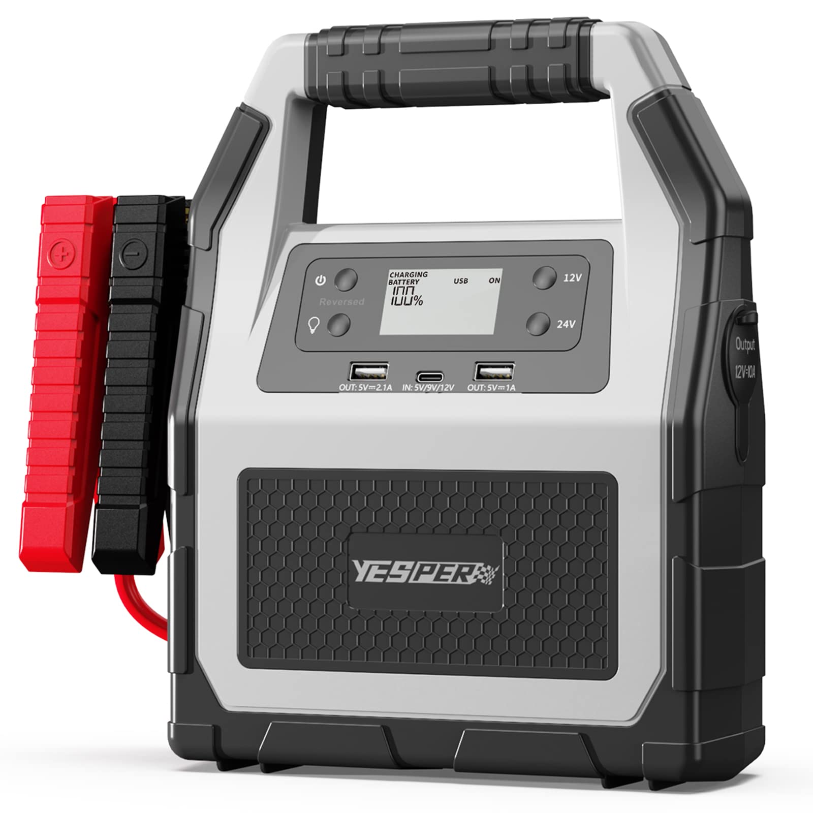 YESPER 12V/24V Car Jump Starter, 6000A Peak 4.1 lbs Portable Jump Starter Battery Pack 42000mAh Battery Booster Pack (Up to All Gas/Diesel Engine) Jumper Box with LED ScreenâŚ