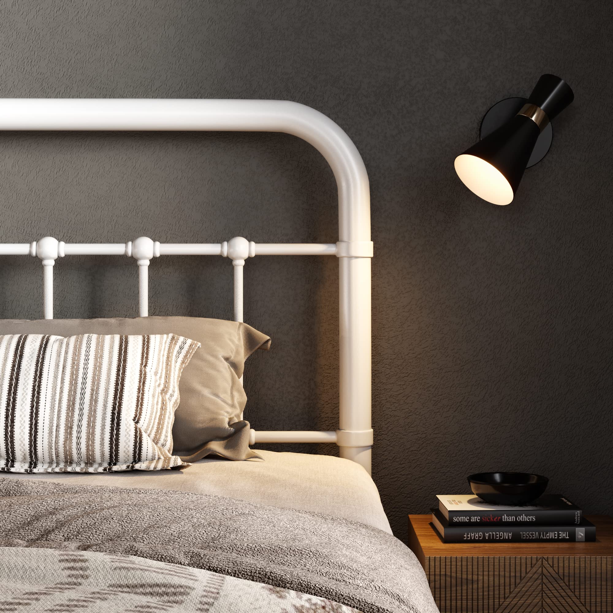 Allewie Full Size Metal Platform Bed Frame with Victorian Style Wrought Iron-Art Headboard/Footboard, No Box Spring Required,White