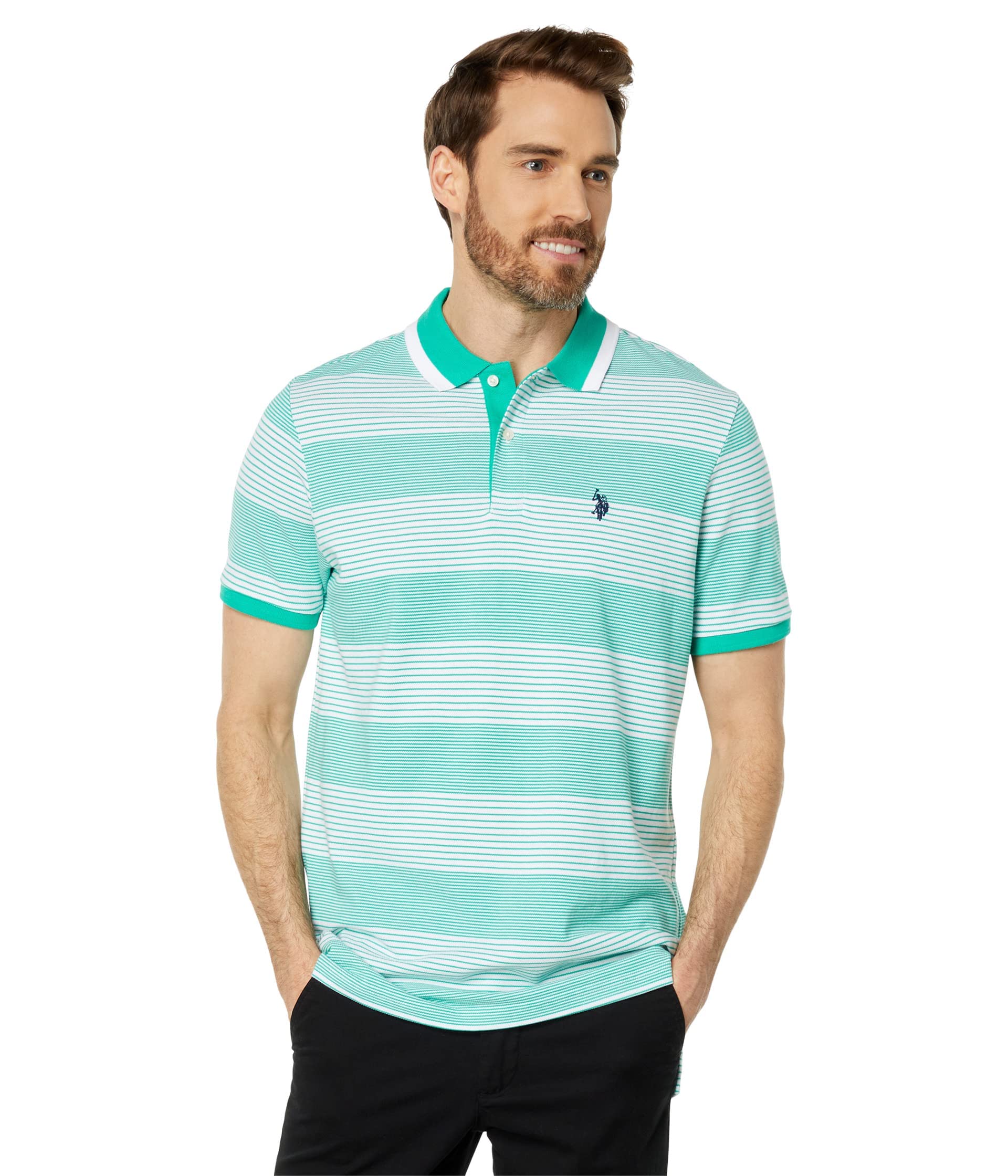 U.S. POLO ASSN. Yarn-Dye Stripe Pique Polo Pool Green XL