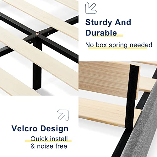 Molblly Full Size Bed Frame with Adjustable Headboard, Linen Fabric Wrap, Strong Frame and Wooden Slats Support, No Box Spring Needed, Non-Slip and Noiseless, Easy Assembly, Dark Grey