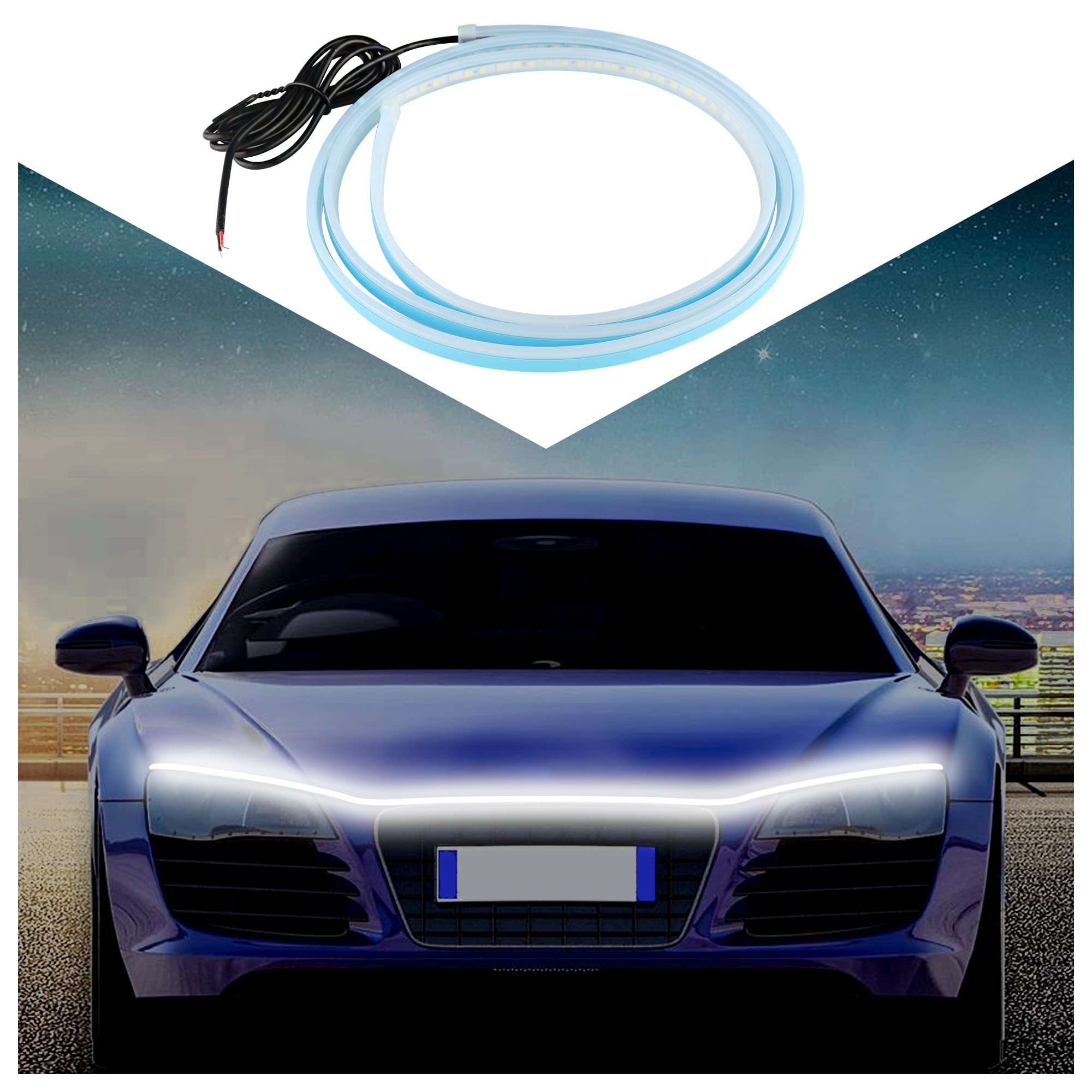 Car LED Hood Light,Waterproof LED Light Strips Cool Monochromatic Car LED Light for Car Lights Exterior,Universal Car Accessories(59inch White)