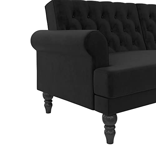 Novogratz Cassidy Upholstered Futon, Black Velvet