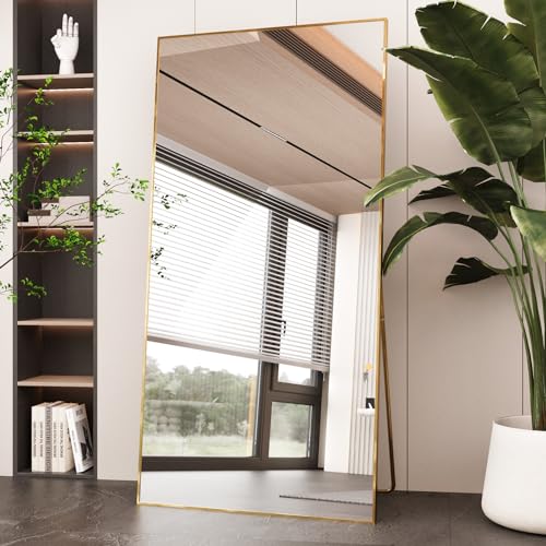 LFT HUIMEI2Y 71" x 32" Full Length Mirror with Stand, Large Floor Length Mirror, Full Body Tempered Mirror with Aluminum Alloy Frame for Living Room, Bedroom, Gym, Hanging or Leaning, Gold