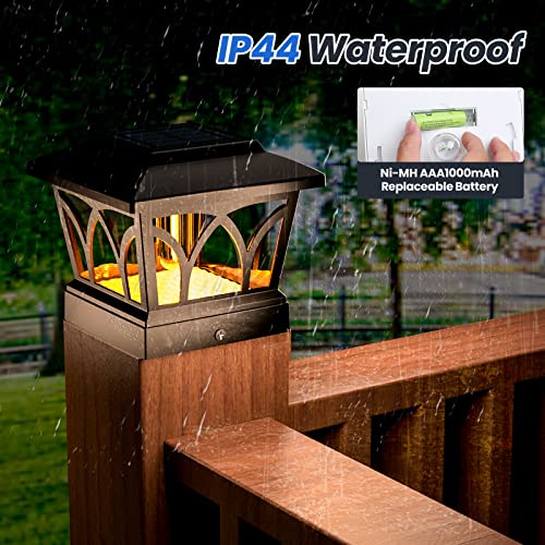APONUO Solar Post Cap Lights Filament 1000mAh,4x4 Post Solar Lights 2 Brightness Levels 8/16LM Waterproof Solar Fence Post Lights for 4x4,6x6 Posts Caps Wood,4x4 Vinly Post Caps,Black,4 Pack