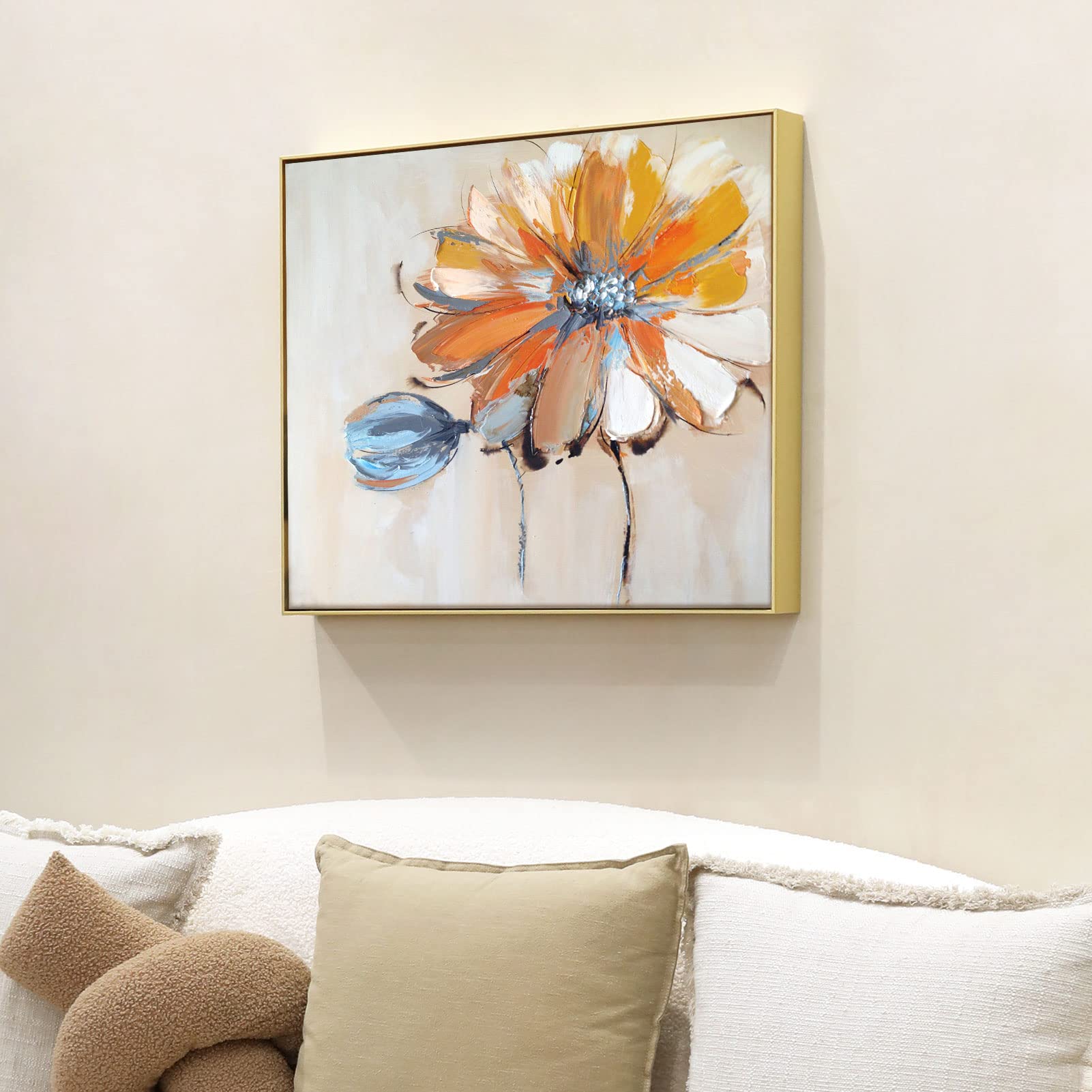 Floating Frame for 16x20 Canvas Paintings, DIY Metal Canvas Frame with 1.5" Deep, Modern Floater Frame for Oil Paintings Portrait Landscape Living Room Bedroom Home Office Wall Art Decor (Gold)