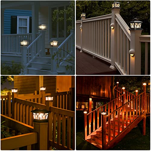 APONUO Solar Post Cap Lights Filament 1000mAh,4x4 Post Solar Lights 2 Brightness Levels 8/16LM Waterproof Solar Fence Post Lights for 4x4,6x6 Posts Caps Wood,4x4 Vinly Post Caps,Black,4 Pack